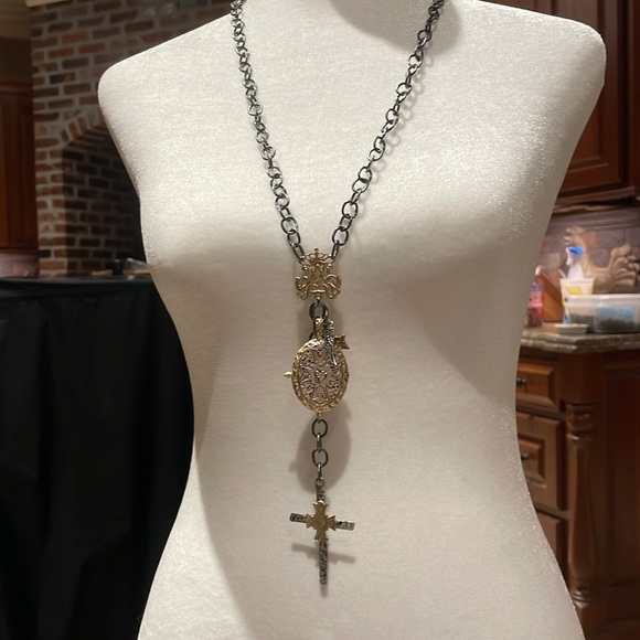 unbranded | Jewelry | Cross Lariat Necklace Trimetal Gunmetal Gold And ...